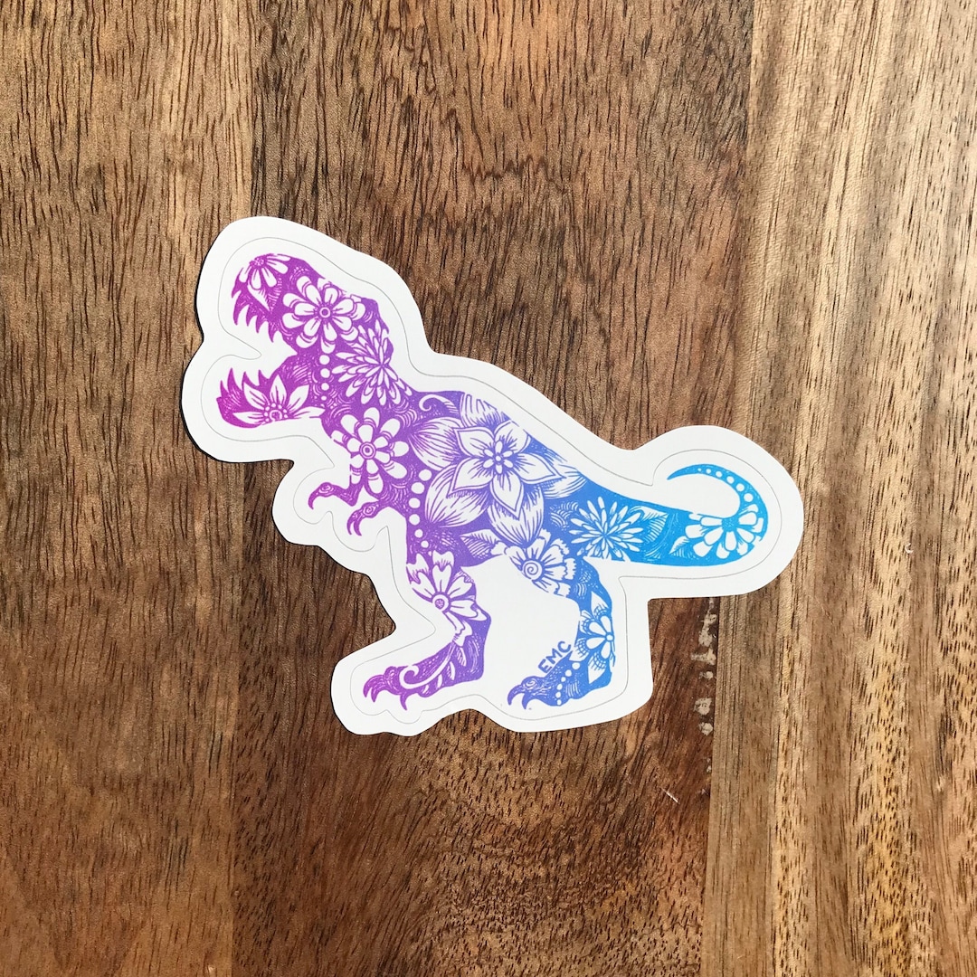 Tyrannosaurus Rex Sticker, Dinosaur Sticker, T Rex Sticker, Floral T ...