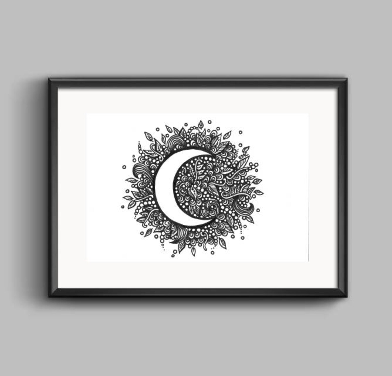 Crescent Moon Art, Crescent Moon Drawing, Floral Moon Art, Moon Art ...