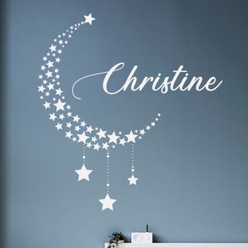 Moon and Stars Name Wall Decal Nursery Wall Decal Baby Girl | Etsy