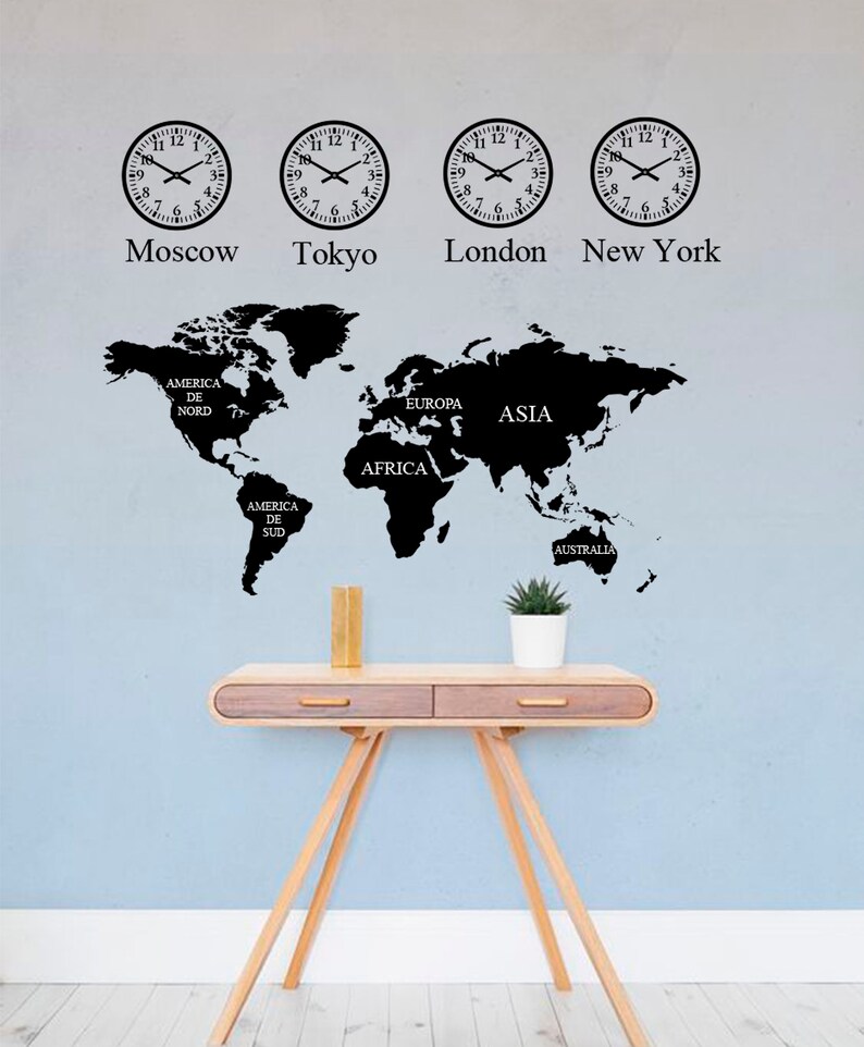 World Map Wall Decal Office Wall Decal World Map Sticker for | Etsy