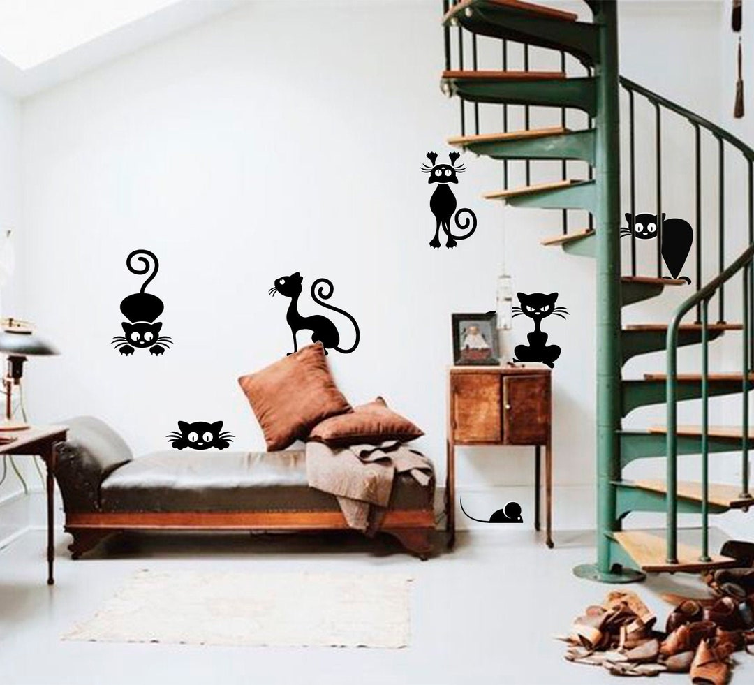 Cats Wall Decals, Different Black Cats Decal, Animal Wall Decal, Funny ...