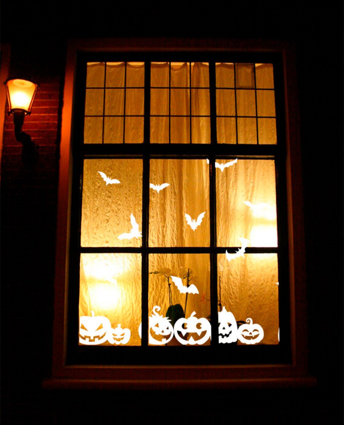 Halloween Window Decals Halloween Pumpkins and Bat Window | Etsy