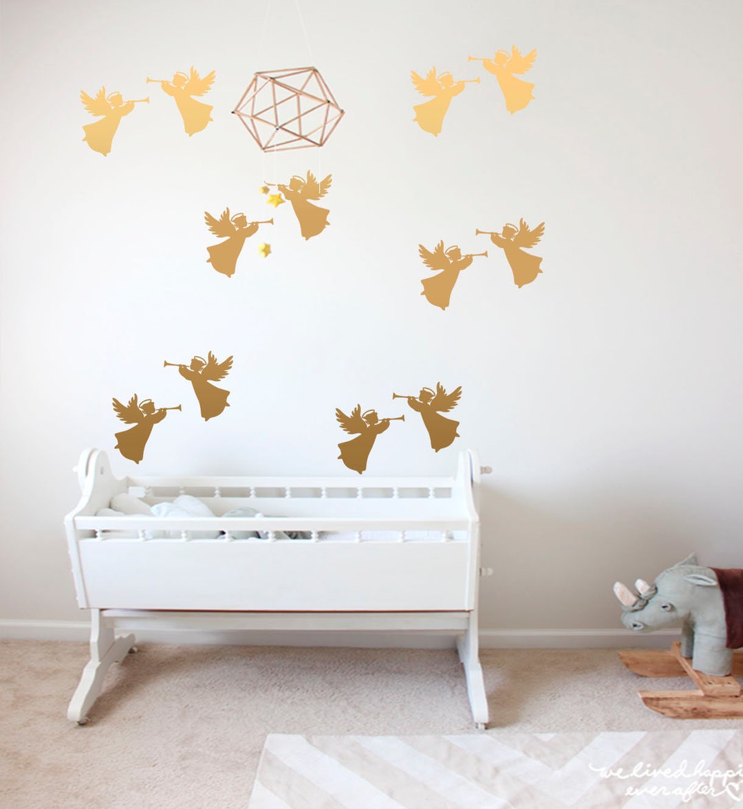 Gold Angel Decals, Nursery Wall Decal, Christmas Angels Sticker, Vinyl ...