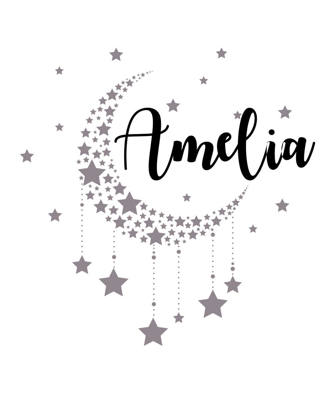 Moon and Stars Name Wall Decal Nursery Wall Decal Baby Girl | Etsy