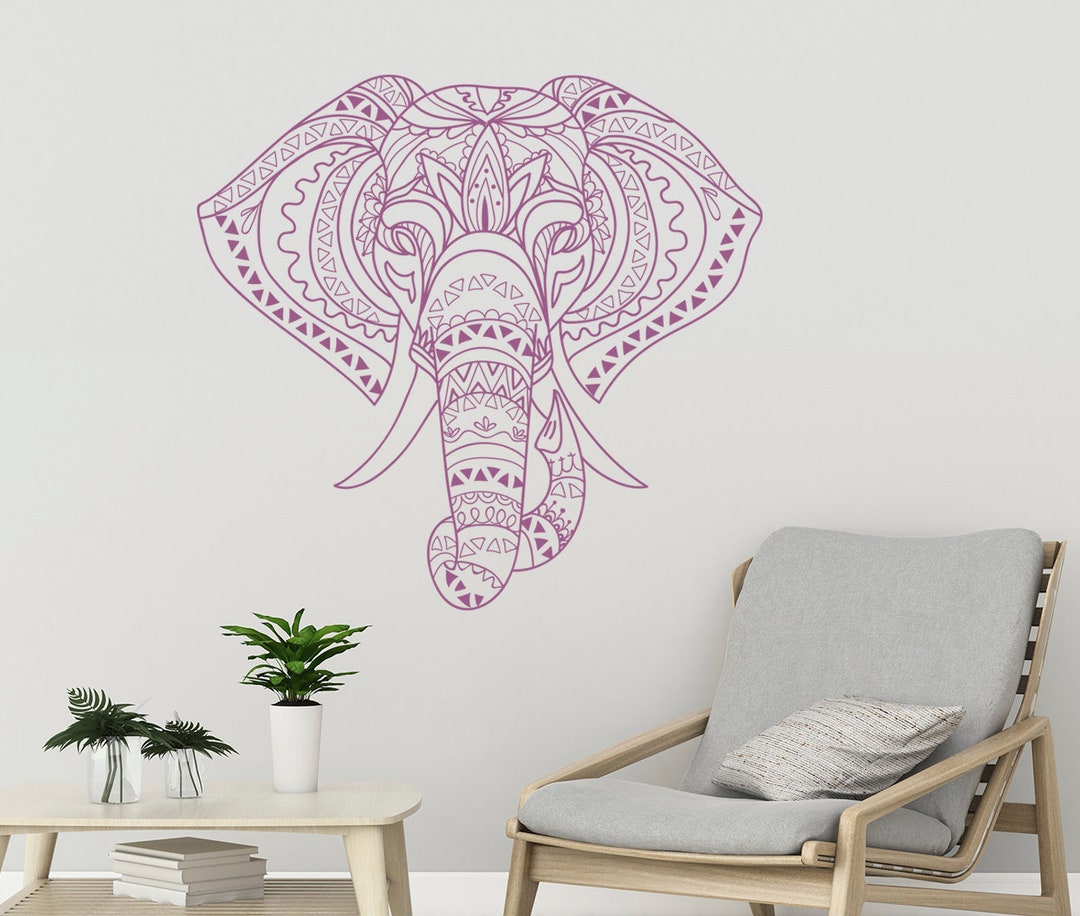 Indian Elephant Head Wall Decal, Yoga Wall Decals, Yoga Sticker Decal ...