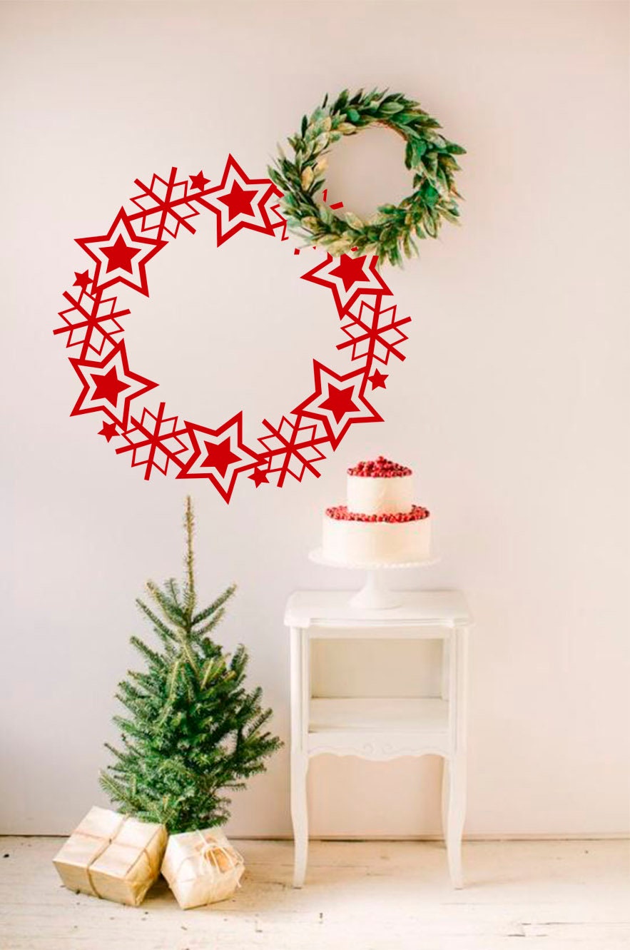 Christmas Decal, Christmas Wreath Sticker, Window Wall Decal, Christmas ...
