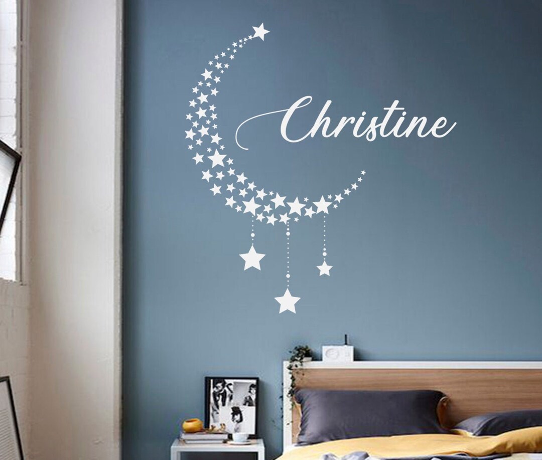 Moon Nursery Decal, Star and Moon Decal, Baby Girl Name Vinyl Decals ...