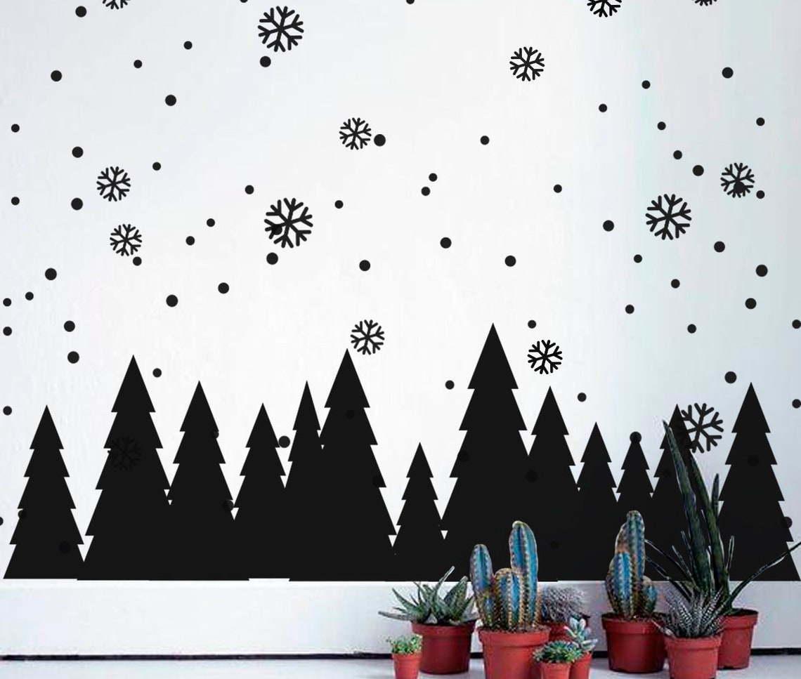 Winter Christmas Decals, Pine Tree Stickers, Christmas Window Decal ...