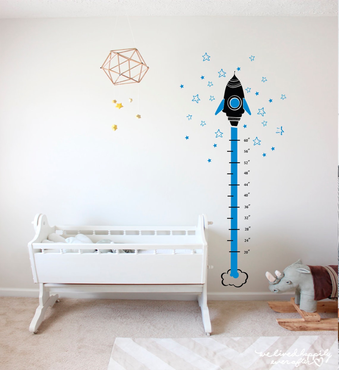 Space Height Chart Sticker, Rocket Wall Decal, Inch Growth Chart Decal ...