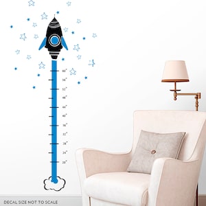 Space Height Chart Sticker, Rocket Wall Decal, Inch Growth Chart Decal ...
