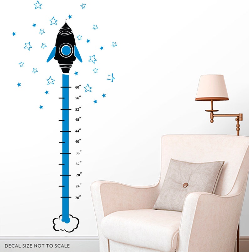Space Height Chart Sticker, Rocket Wall Decal, Inch Growth Chart Decal ...