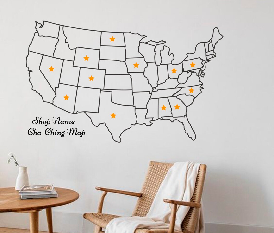 American States Map Cha-ching Map Etsy Sellers Map Wall - Etsy