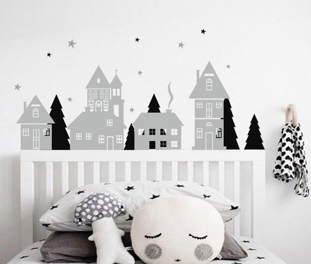Winter Village Sticker for Kids Room, Christmas Buildings Decals ...