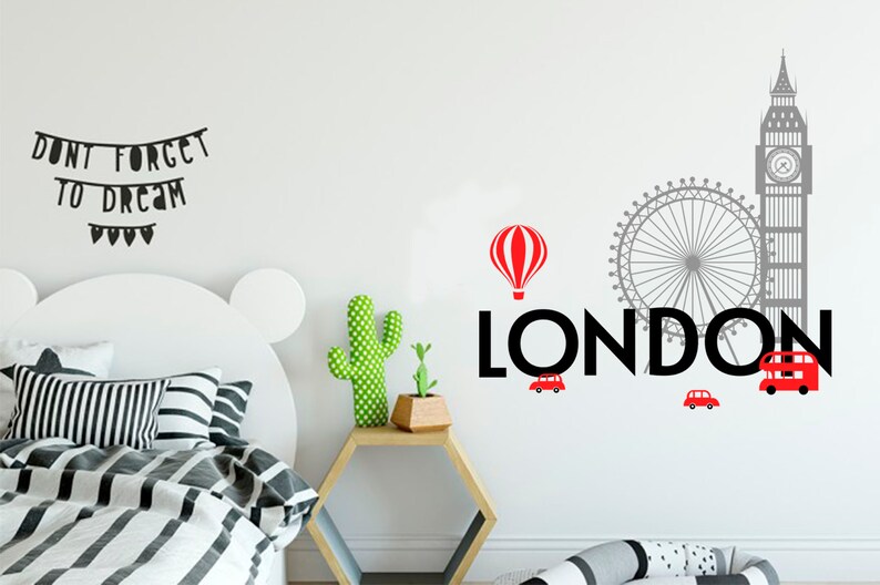 London Wall Decal, London Eye Silhouette Sticker, Big Ben Decal, London ...