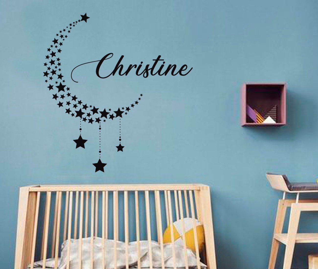 Moon Nursery Decal Star and Moon Decal Baby Girl Name Vinyl | Etsy