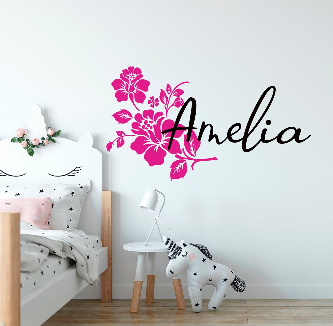 Rose Flower Wall Decal Girl Name Decal Baby Girl Name Wall | Etsy