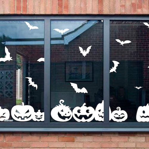 Halloween Window Decals Halloween Pumpkins and Bat Window | Etsy
