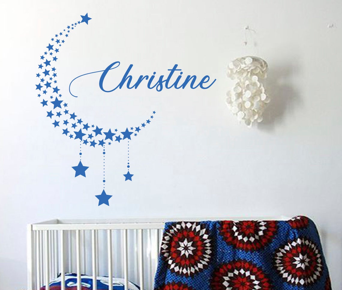 Moon Nursery Decal Star and Moon Decal Baby Girl Name Vinyl | Etsy