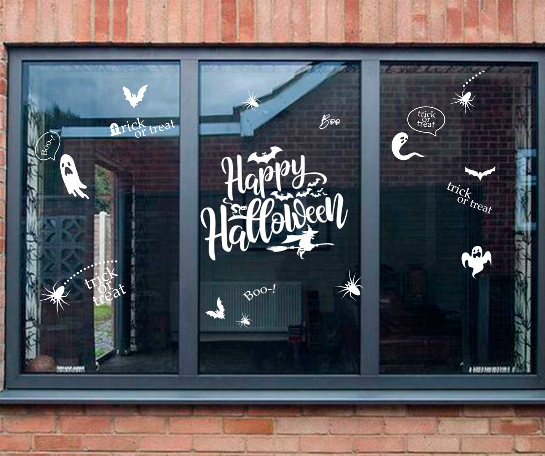 Halloween window decals Hapy Halloween window decorations | Etsy