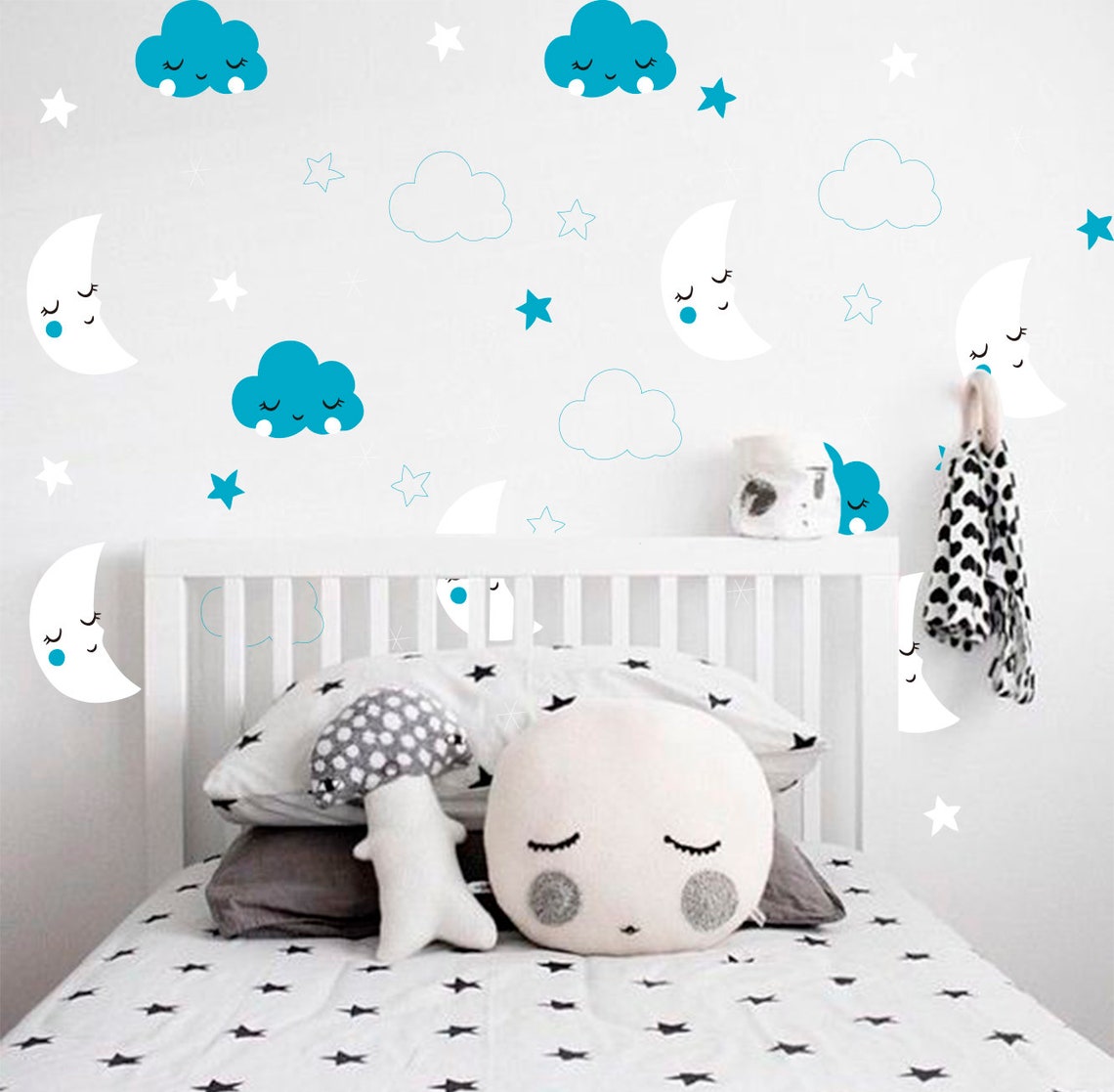 Moon and Stars Wall Decal Nursery Wall Decal Clouds Wall | Etsy