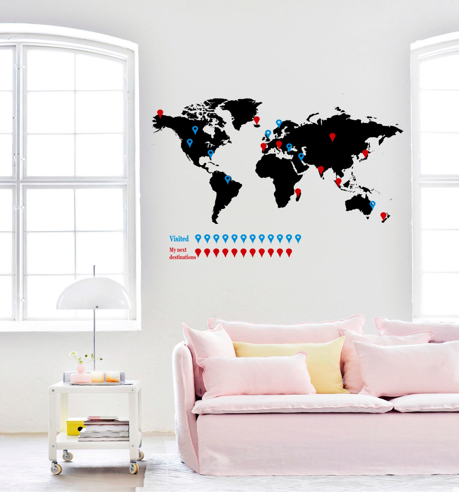 WORLD MAP Wall Decal, Travel Wall Decal, World Map Vinyl Sticker for ...
