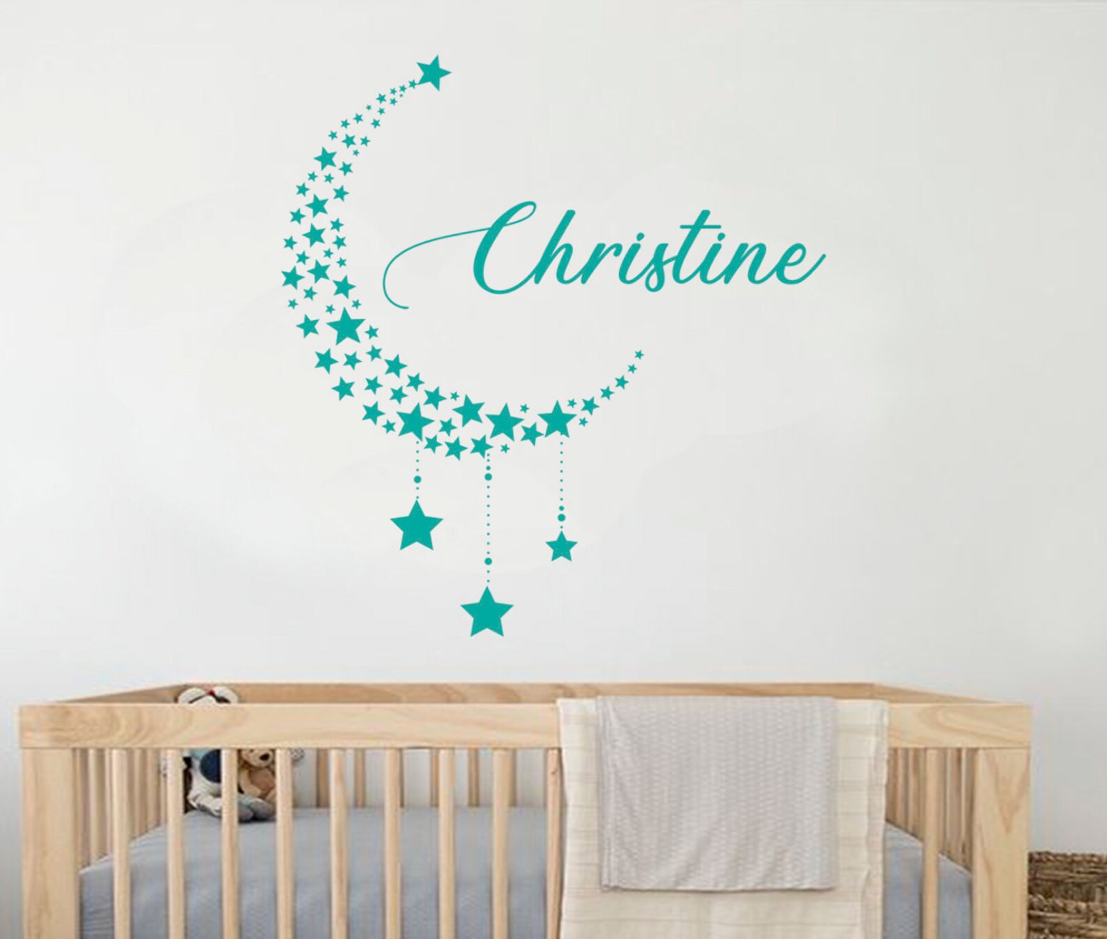 Moon Nursery Decal Star and Moon Decal Baby Girl Name Vinyl | Etsy
