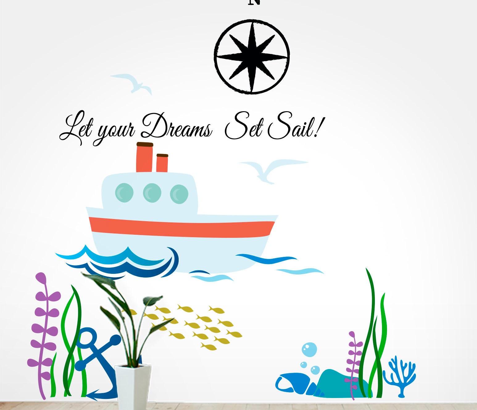Nautical Wall Decal Ship Wall Sticker Underwater Decals for - Etsy