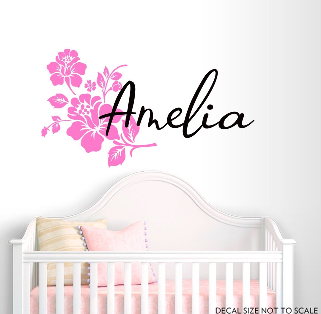 Rose Flower Wall Decal, Girl Name Decal, Baby Girl Name Wall Decal ...