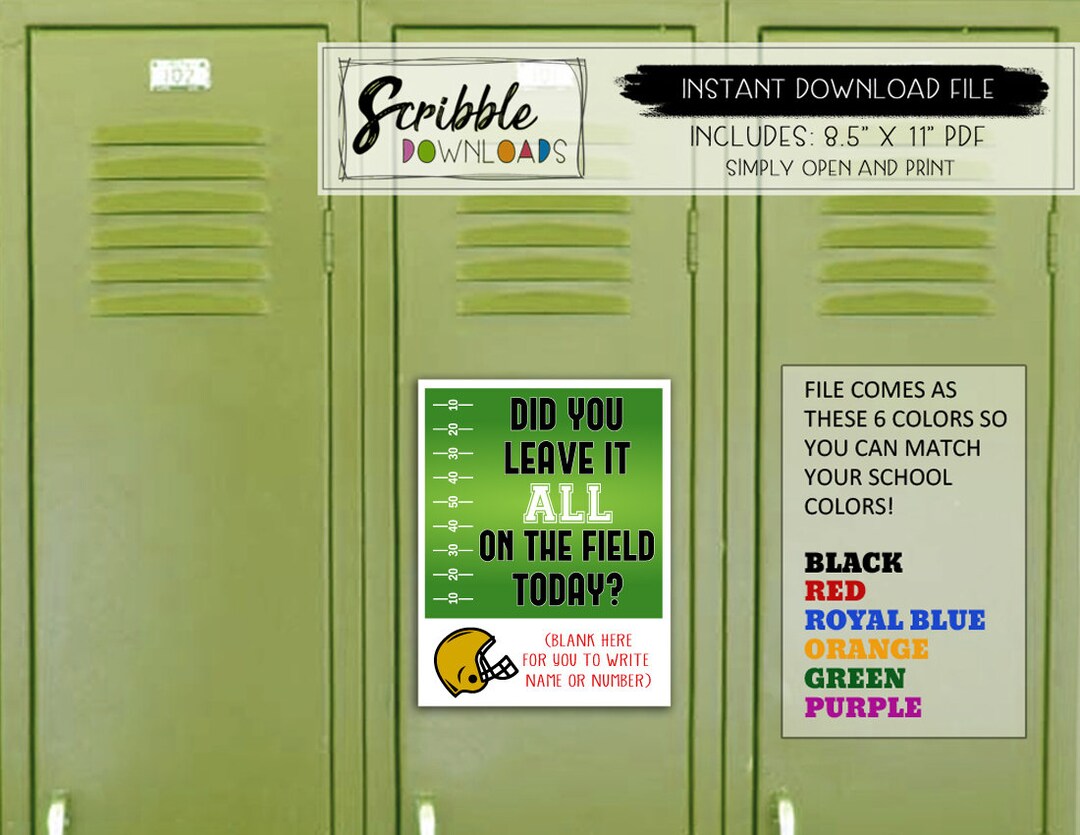 Football Printable Locker Sign Decoration Sports School Team PDF Print ...