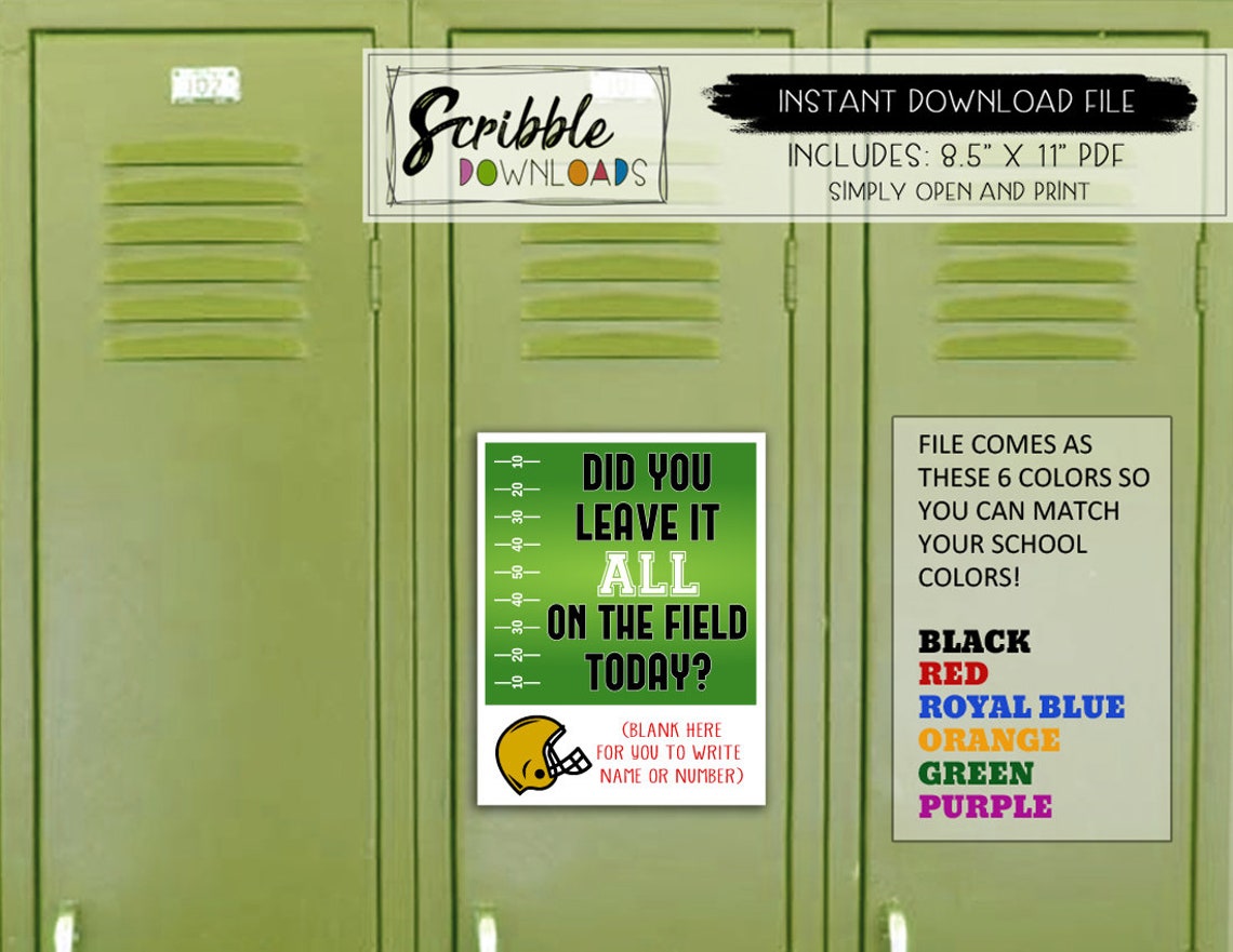 Football Printable Locker Sign Decoration Sports School Team - Etsy