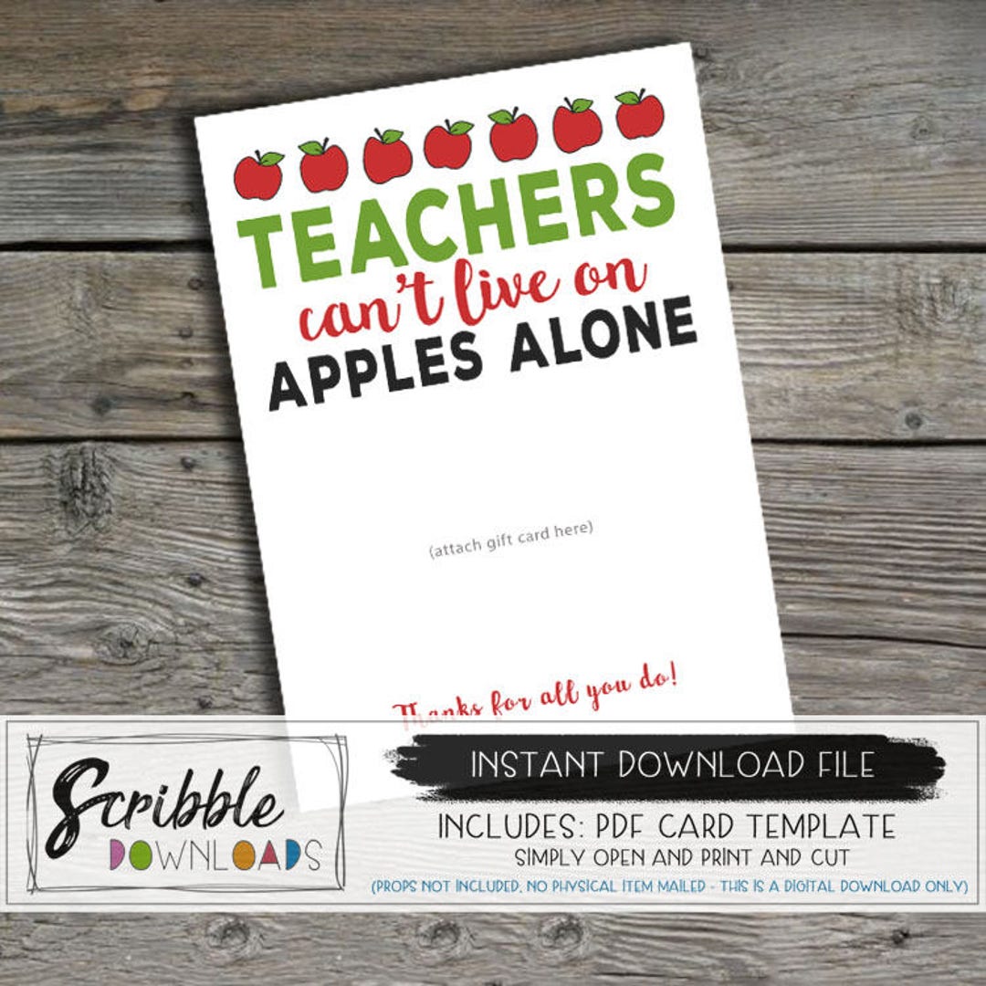 Teacher Thank You Gift Card Holder PDF Printable Card Teacher ...