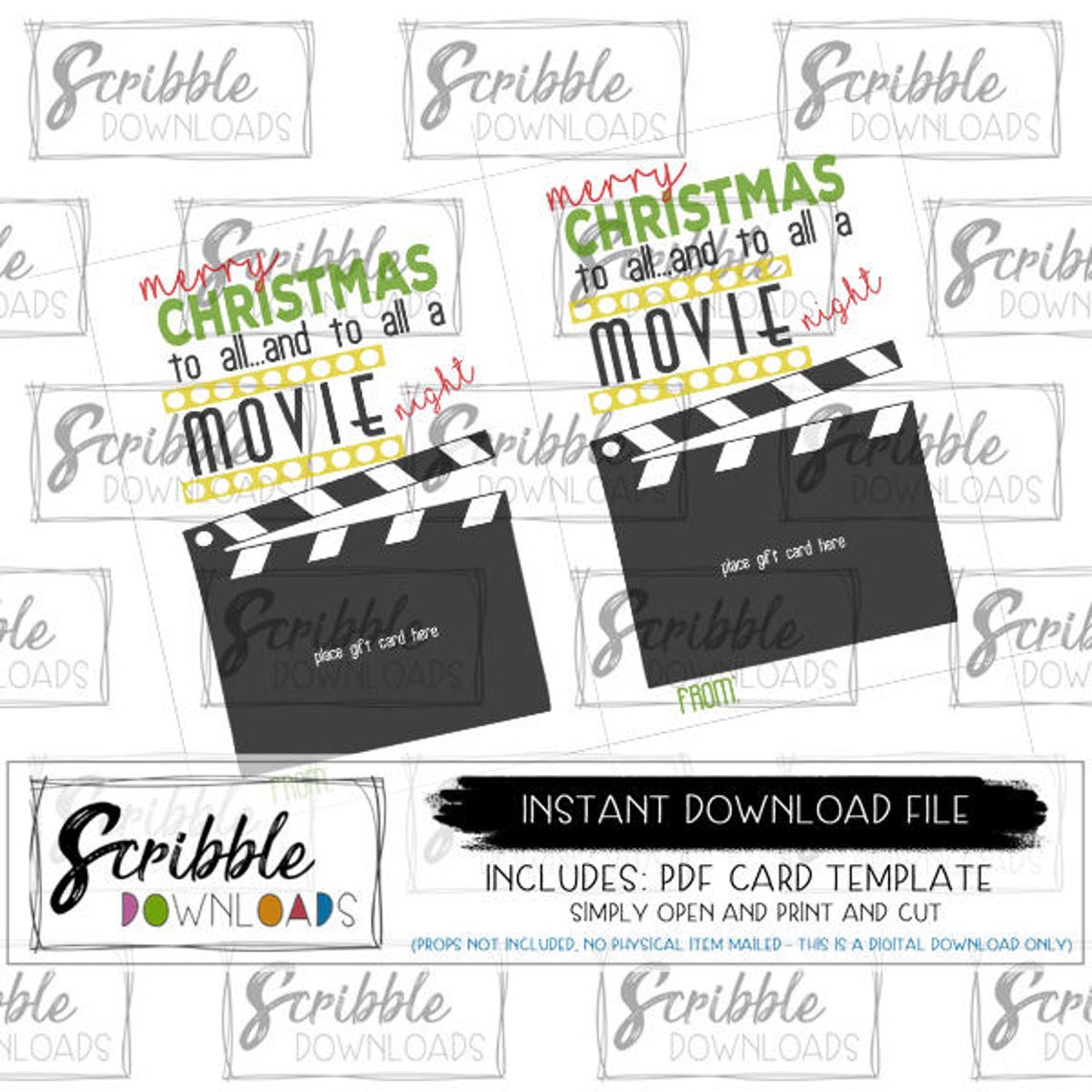 Printable Gift Card Holder Christmas Movie Night PDF Thank You | Etsy