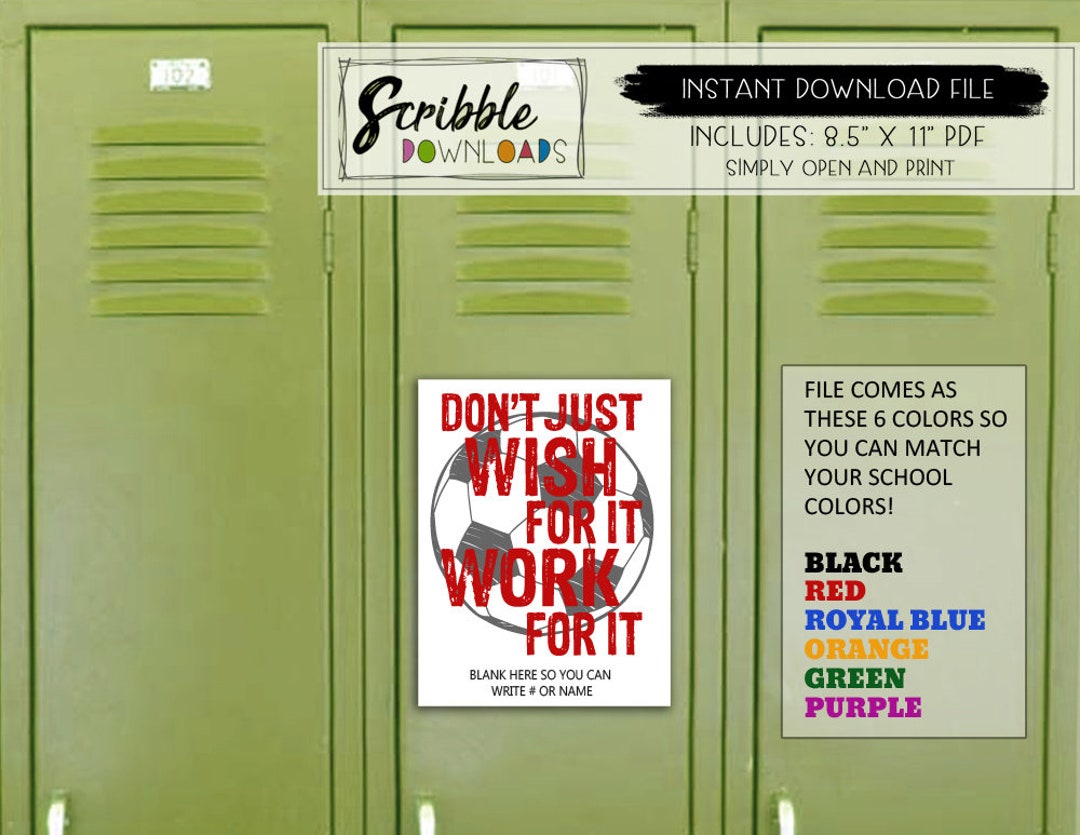 Soccer Locker Printable Decoration Sports School Team PDF Cute Quote ...