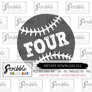 4 BASEBALL Svg 4 FOUR 4th Birthday Fourth Vinyl Cut File Birthday Shirt ...