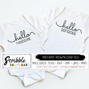 Hello Handsome SVG - Twins SVG - Twin Gift Clothing SVG - Pregnancy Svg ...