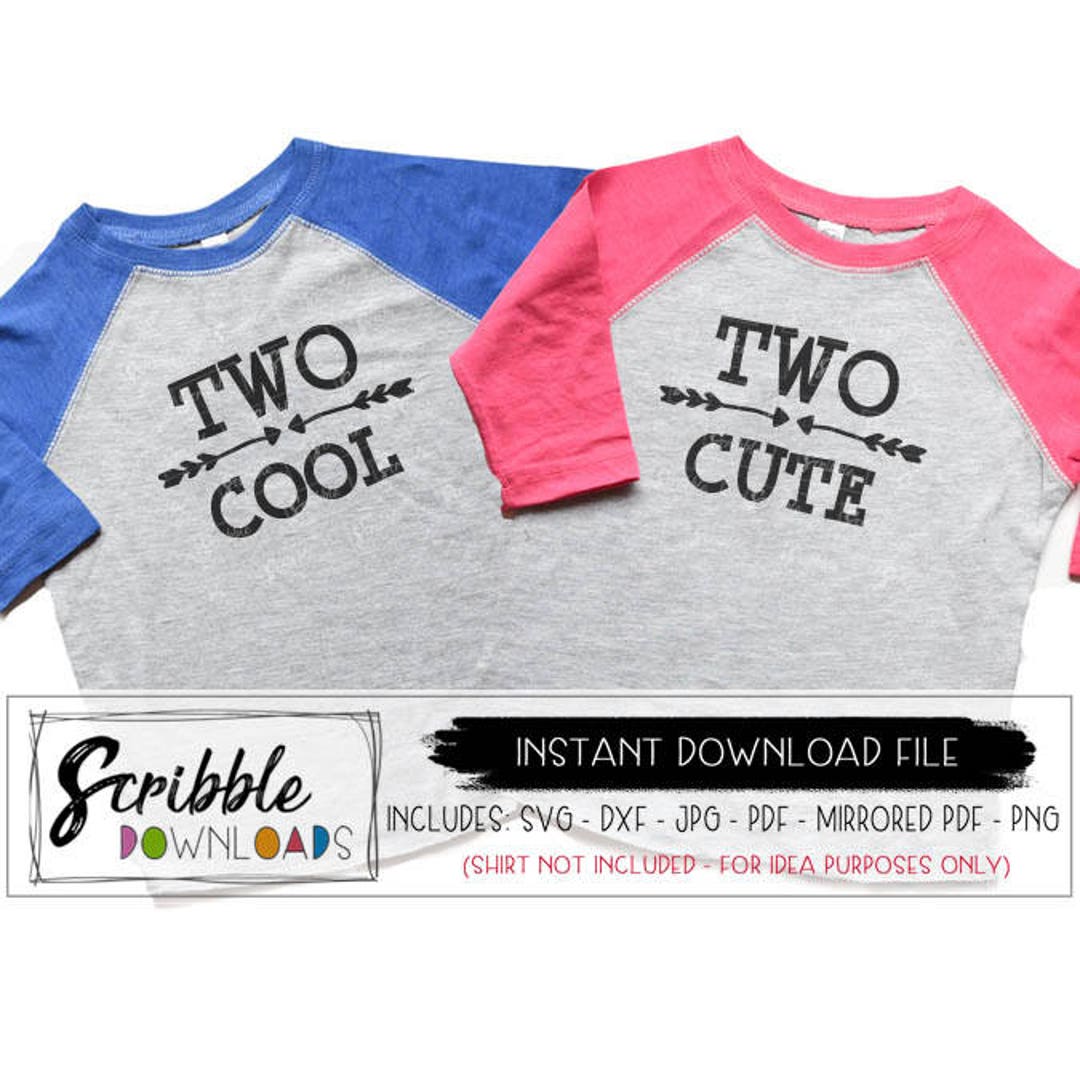 Twins Two Cool Two Cute Birthday Boy Girl 2 TWO 2nd Svg Bday Matching ...