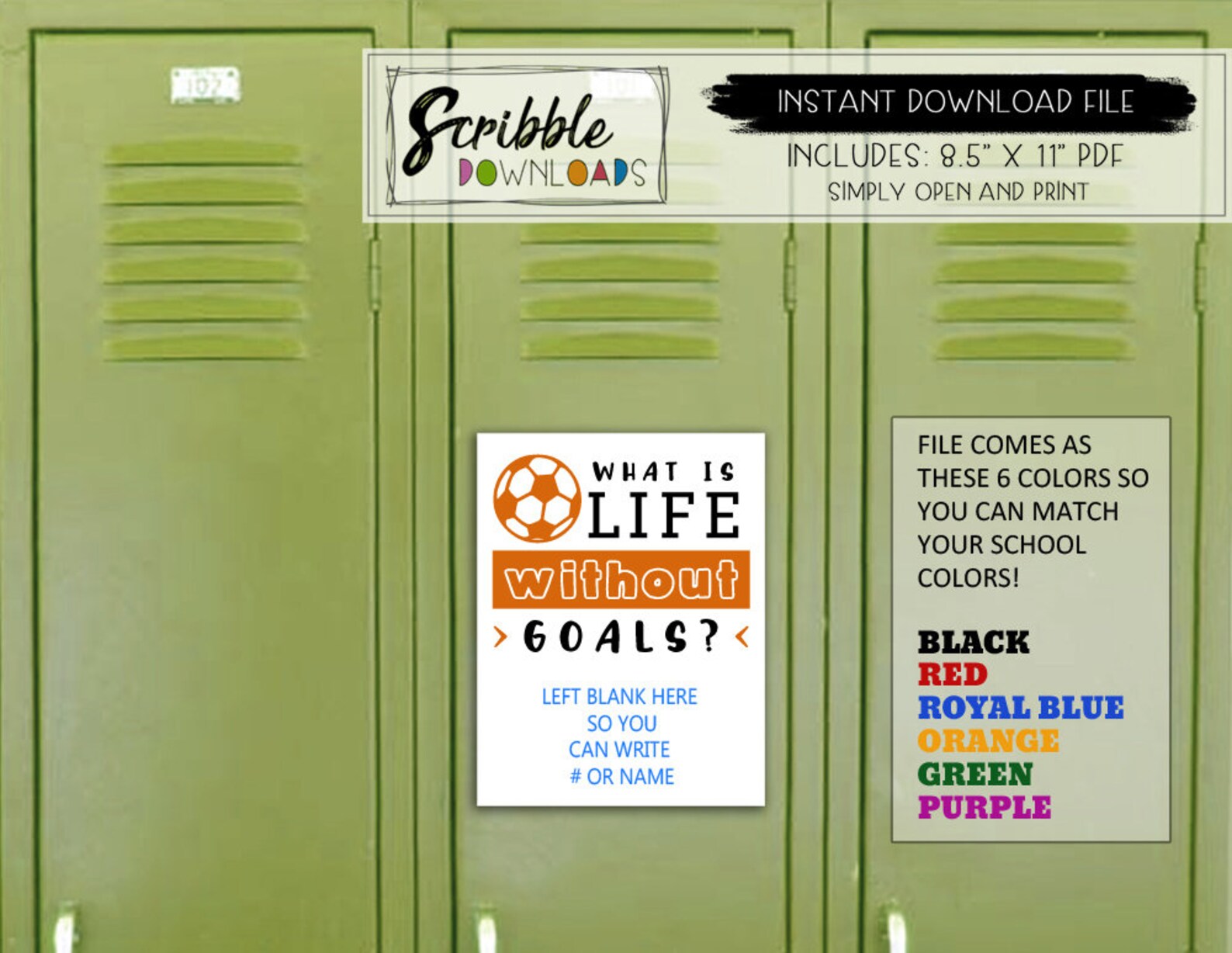 Soccer Locker Printable Decoration Sports School Team PDF - Etsy
