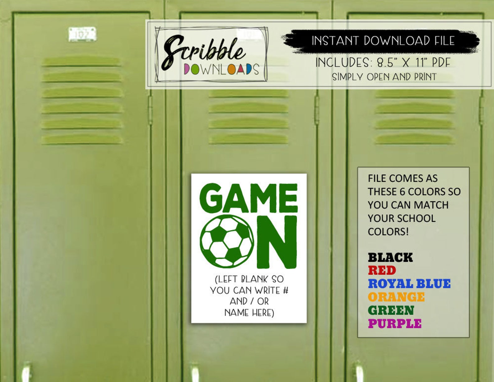 Locker Decoration Printable Soccer Sports School Team PDF Print ...