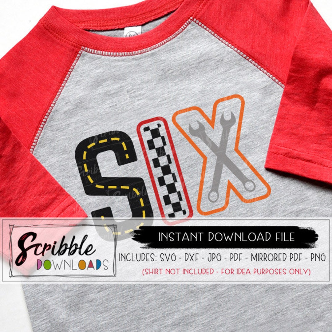 Car 6 Svg Six Cars Party 6th Svg Sixth Bday Birthday Checkered Flag Diy ...