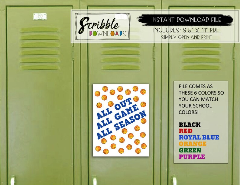 Basketball Locker Decoration Printable SIGN Sports School Team PDF ...