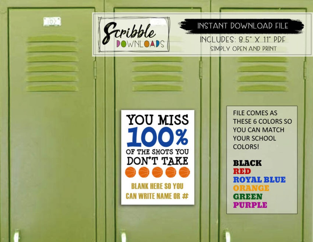 Locker Decoration BASKETBALL Printable SIGN Sports School Team PDF ...