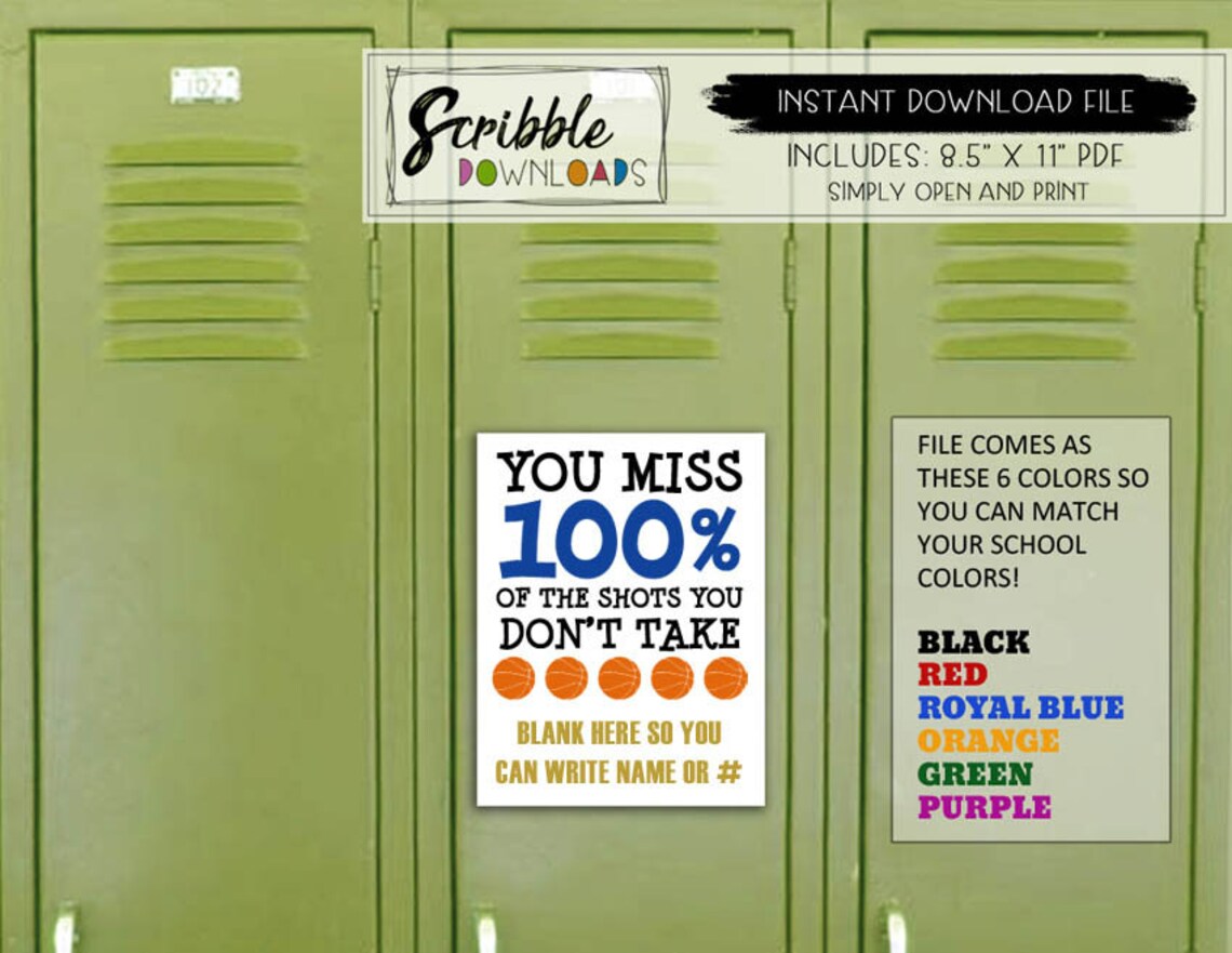 Locker Decoration BASKETBALL Printable SIGN Sports School Team | Etsy