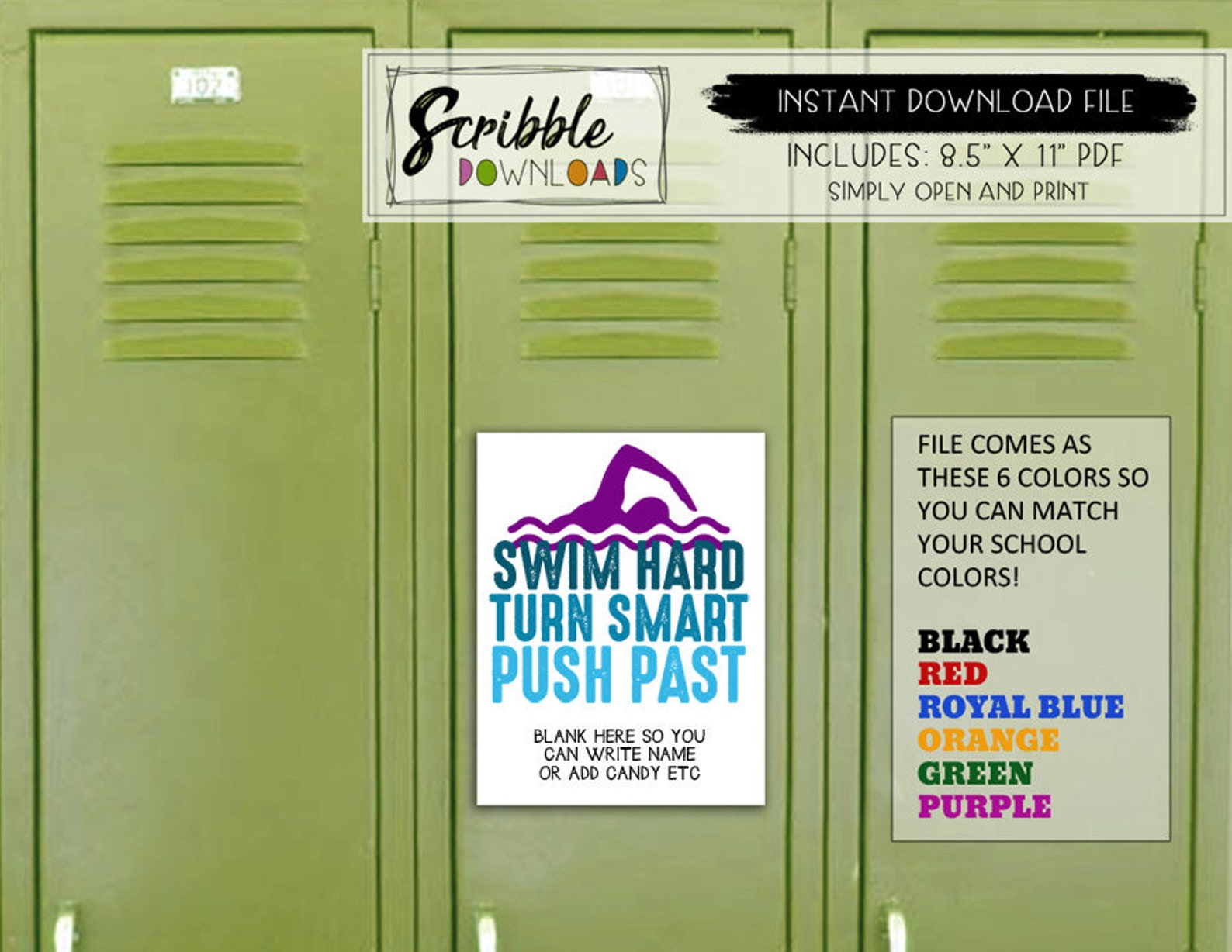 Swim Team Printable School Locker Decoration Sports School Swim Meet ...