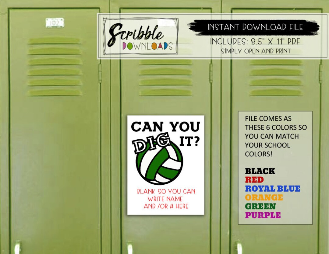 Locker Decoration Volleyball Printable Sports School Team PDF Print ...