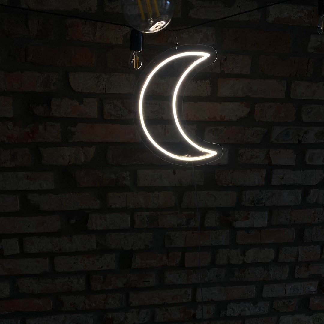 LED Neon Moon Sign in White and Yellow - Etsy