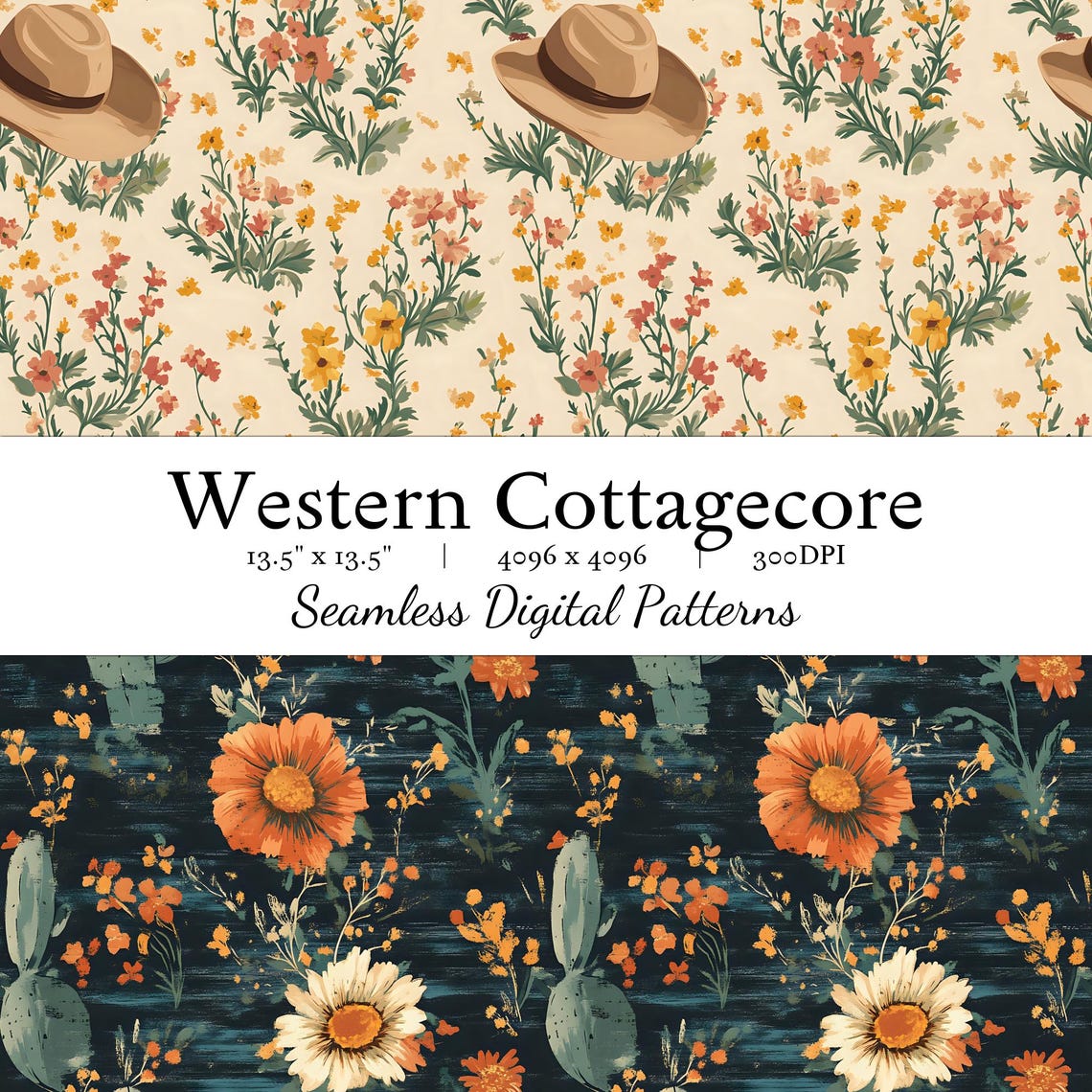 Western Cottagecore | 8 High Quality Seamless Prints | PNG Digital ...