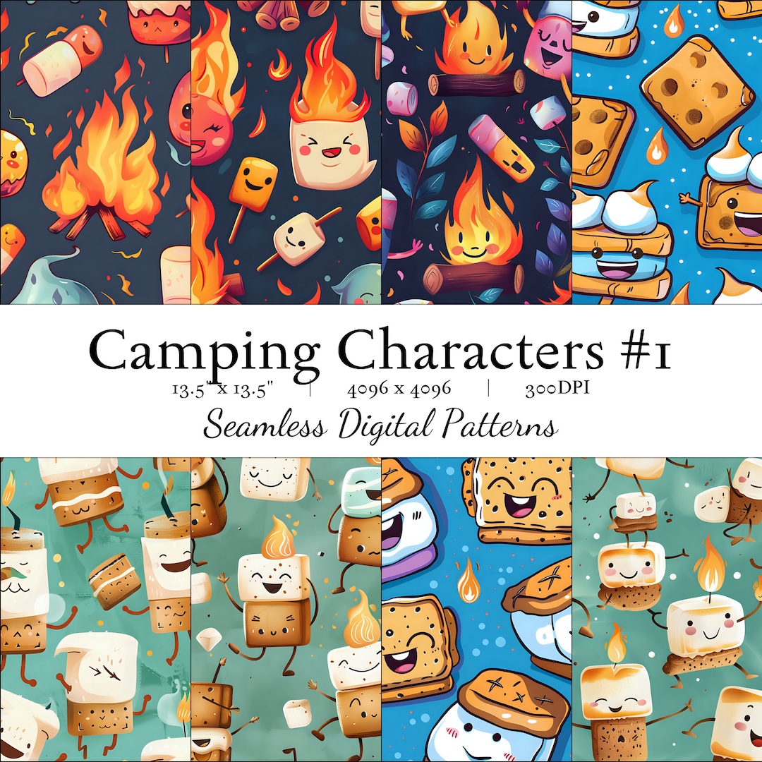 Camping Characters | High Quality Seamless Print | PNG Digital Print - Etsy