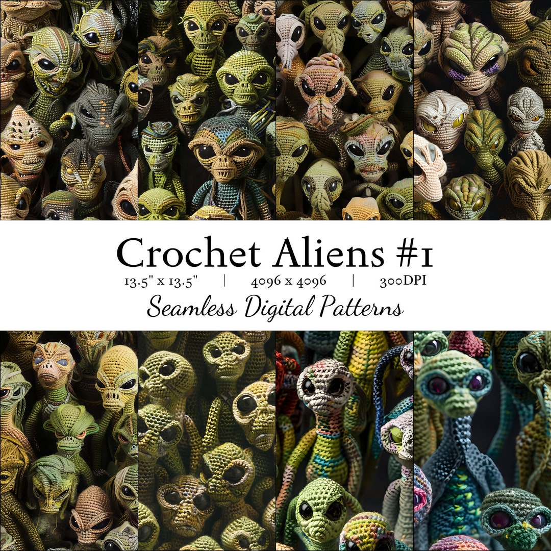 Crochet Aliens | High Quality Seamless Print | PNG Digital Print - Etsy