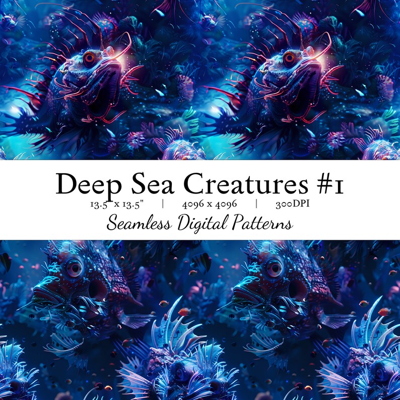 Deep Sea Creatures | High Quality Seamless Print | PNG Digital Print - Etsy