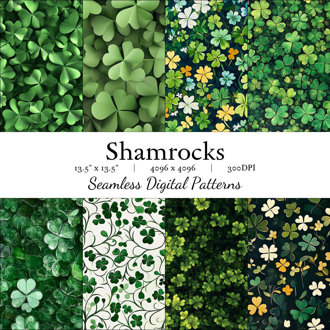 Shamrocks | 8 High Quality Seamless Prints | PNG Digital Pattern - Etsy